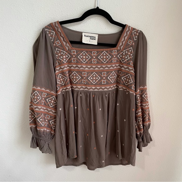 Savanna Jane | Tops | Savanna Jane Olive Green Embroidered Top | Poshmark